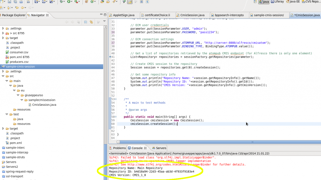 How to create a CMIS session using Apache Chemistry OpenCMIS – Giuseppe Urso Blog
